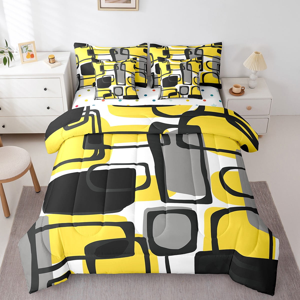 Erosebridal Sqare Rectangle Bed in a Bag Full size,Black Yellow Bed Set ...