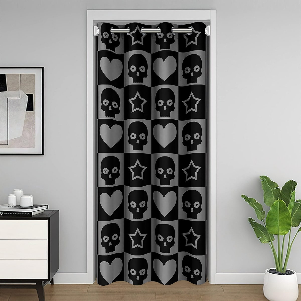 Erosebridal Square Geometry Door Curtain Panel 34x80, Black Grey Door ...