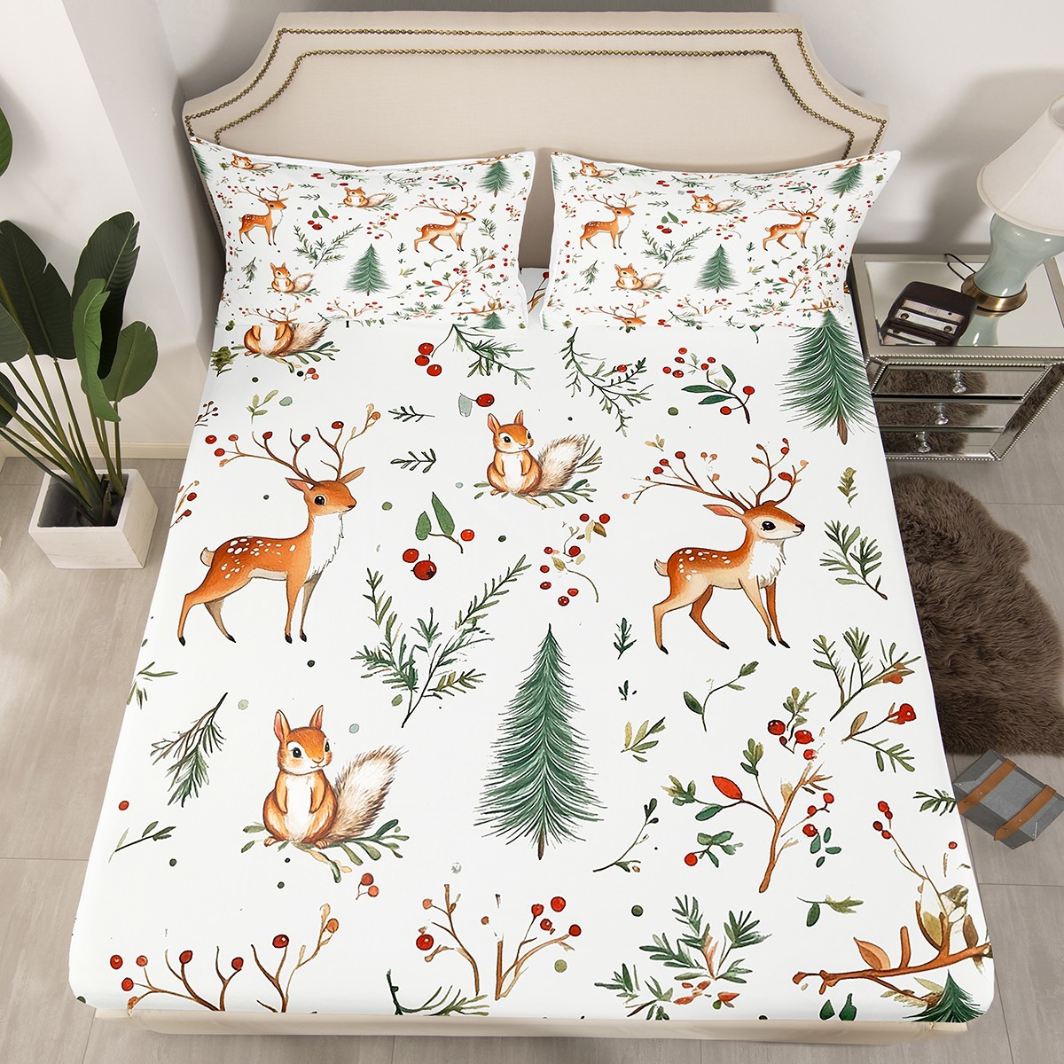 Erosebridal Squirrel Deer Fitted Sheet Set Twin, Rustic Animal Bedding ...