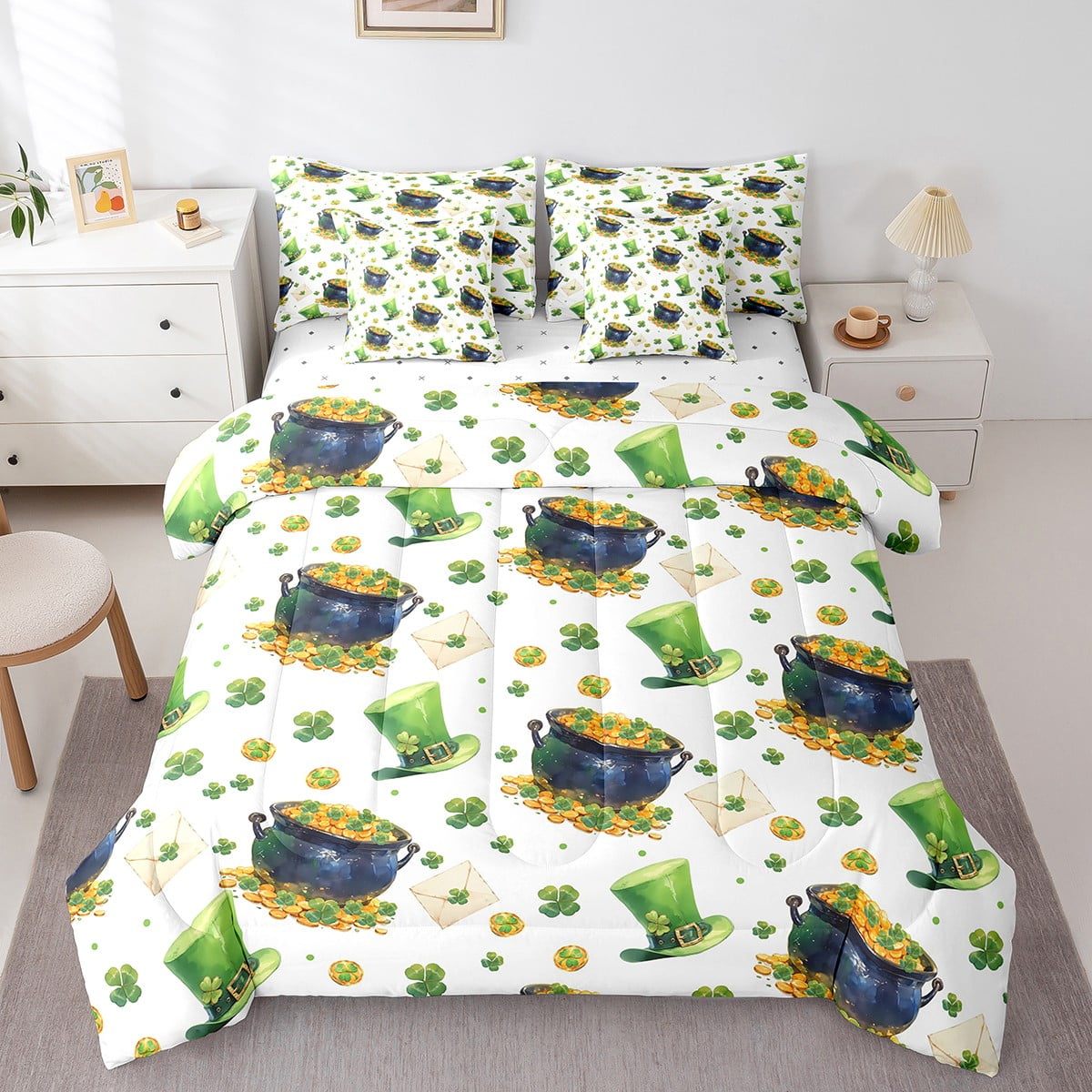 Erosebridal St. Patrick's Day Bed in a Bag Queen size, Vintage Letter ...