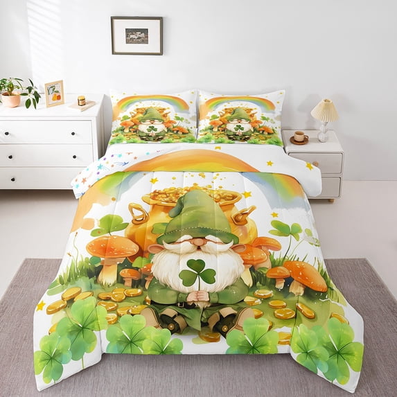 Erosebridal St. Patrick's Day Bedding King Comforter Set, Kawaii Gnome ...