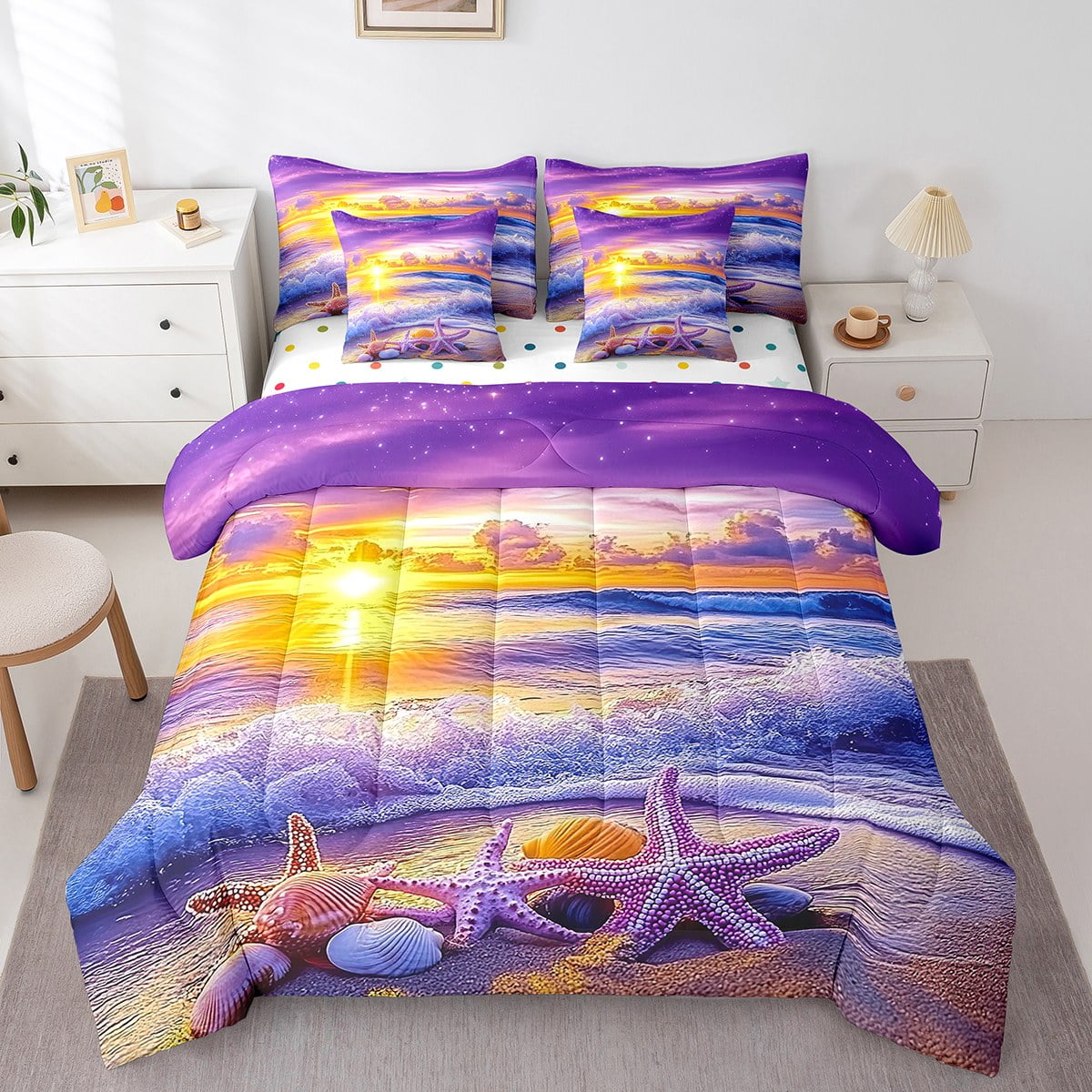 Erosebridal Starfish Beach Bedding Queen Size,Ocean Wave Bed in a Bag ...