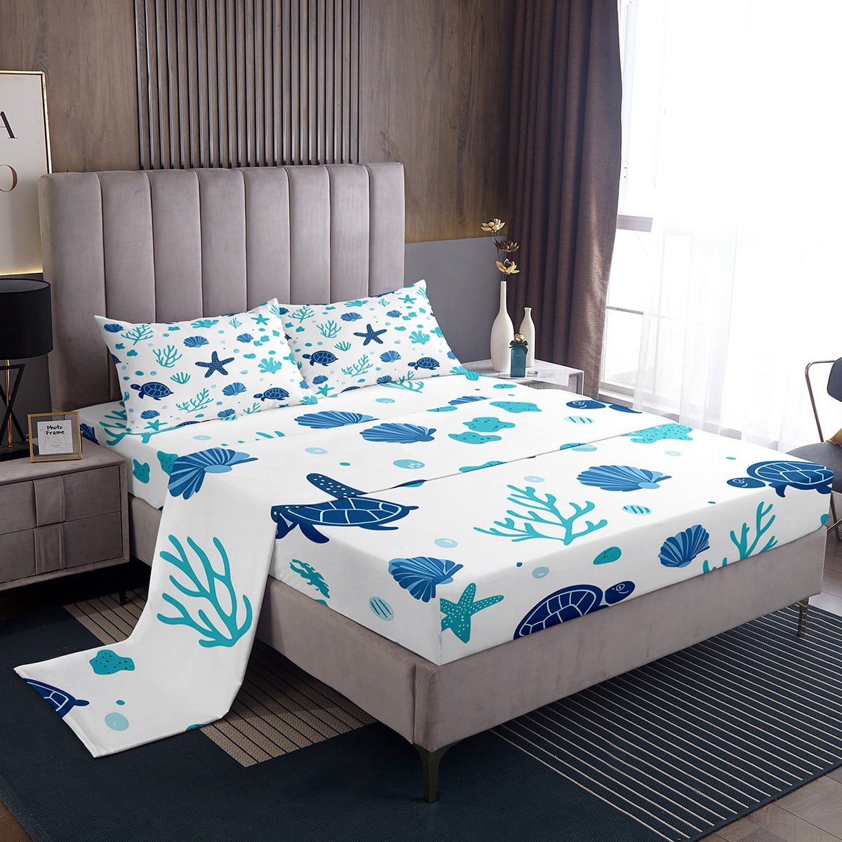 Erosebridal Starfish Sea Turtle Bed Sheets King,Cartoon Sealife King ...