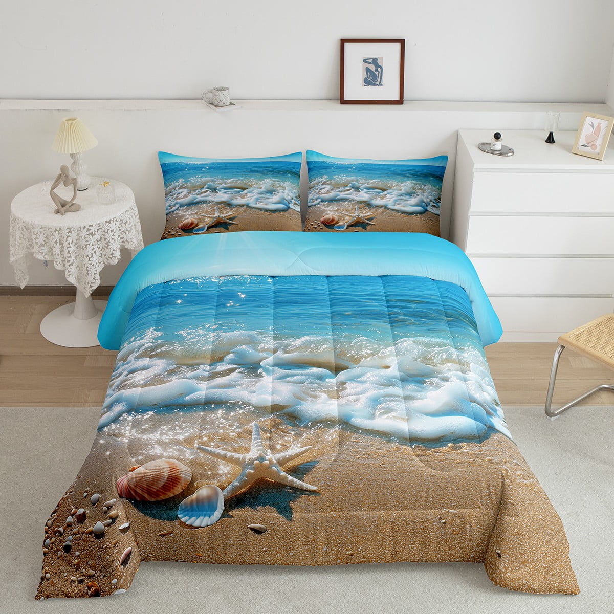 Erosebridal Starfish Seashell Bedding Sets Full with Comforter, Hawaii Beach Comforter Sets Full ...