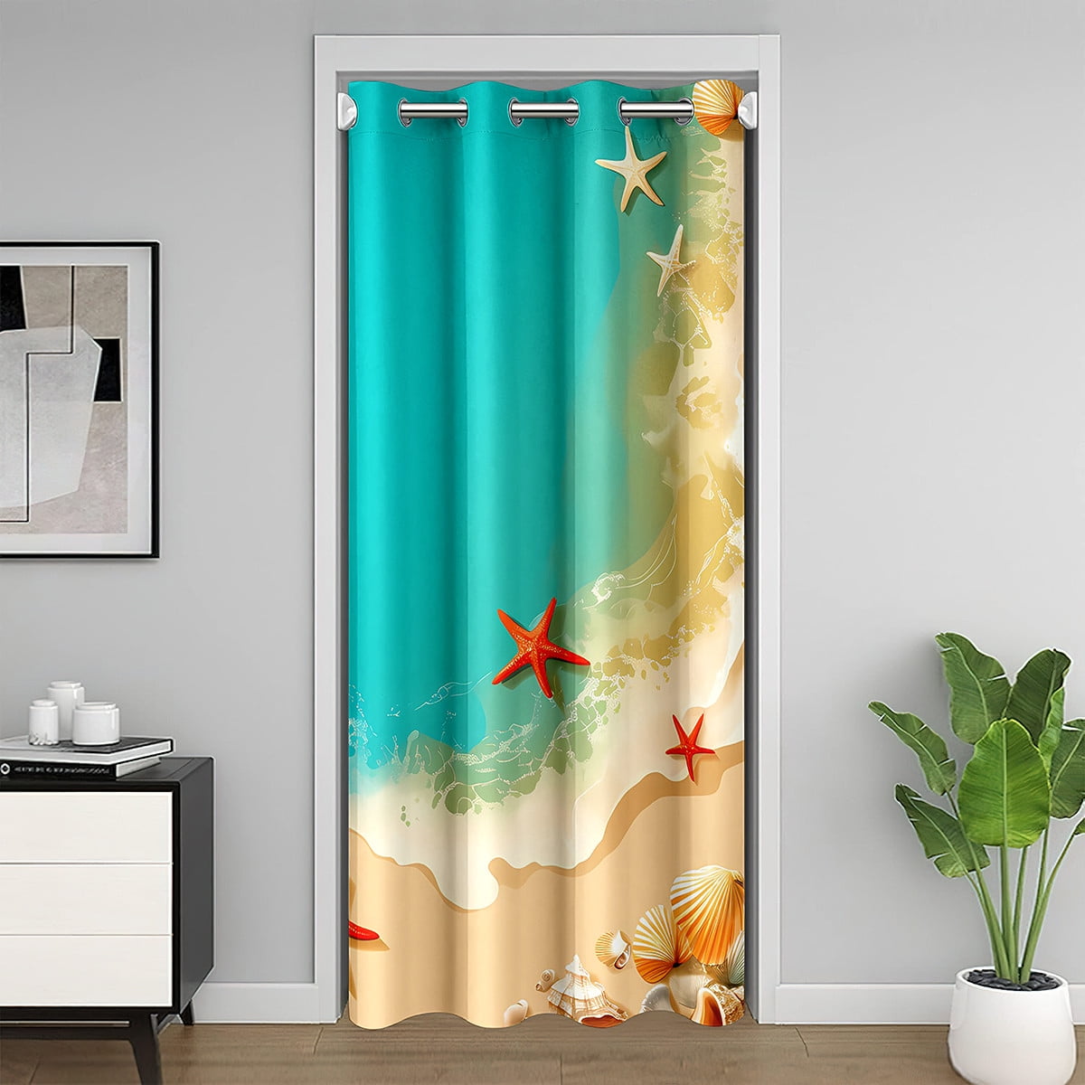 Erosebridal Starfish Seashell Door Curtain Panel 80"x42",Coastal ...