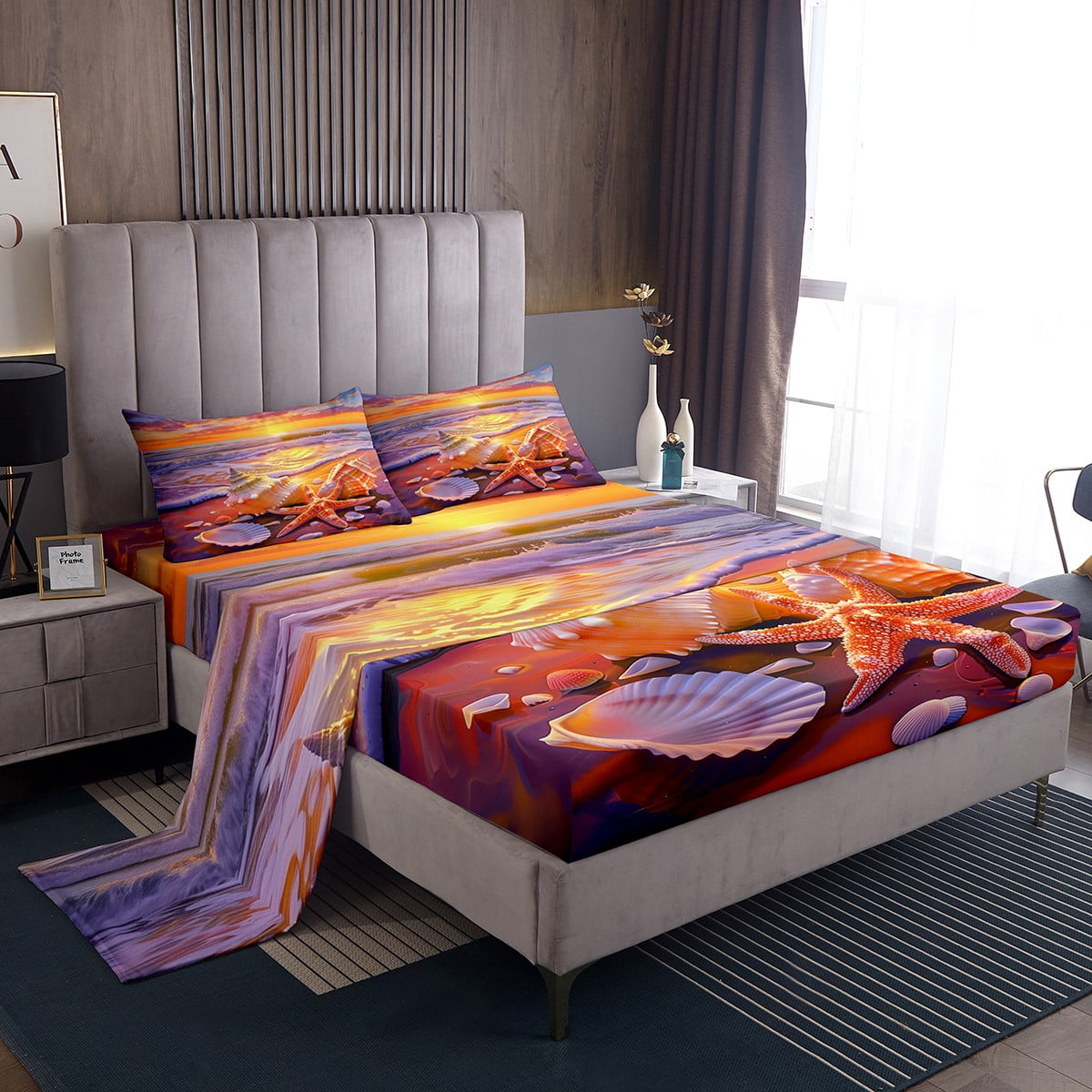 Erosebridal Starfish SeashellBed Sheets King,Ocean Beach King Sheet ...