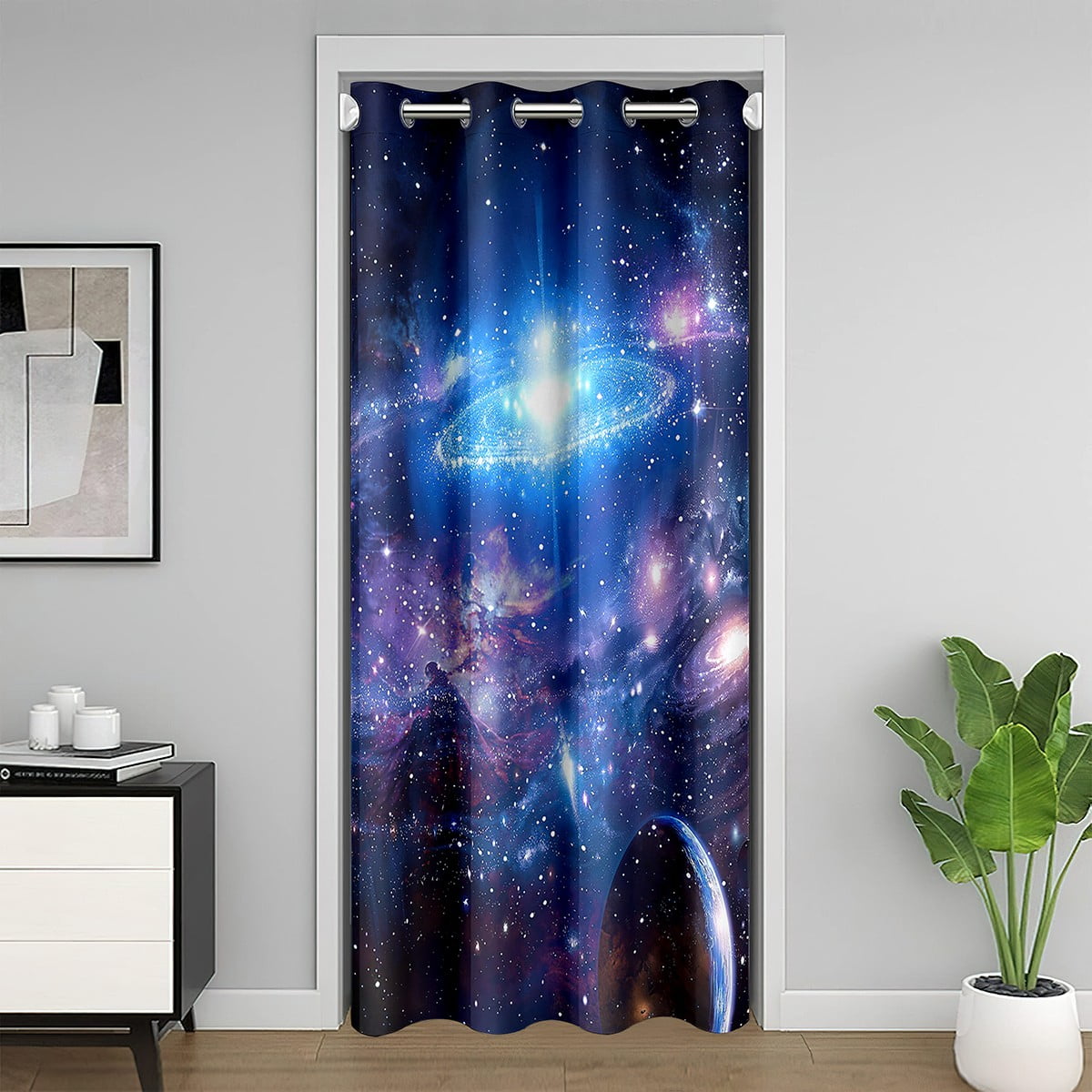 Erosebridal Starry Sky Door Curtain Panel 80"x42",Galaxy Universe Room ...