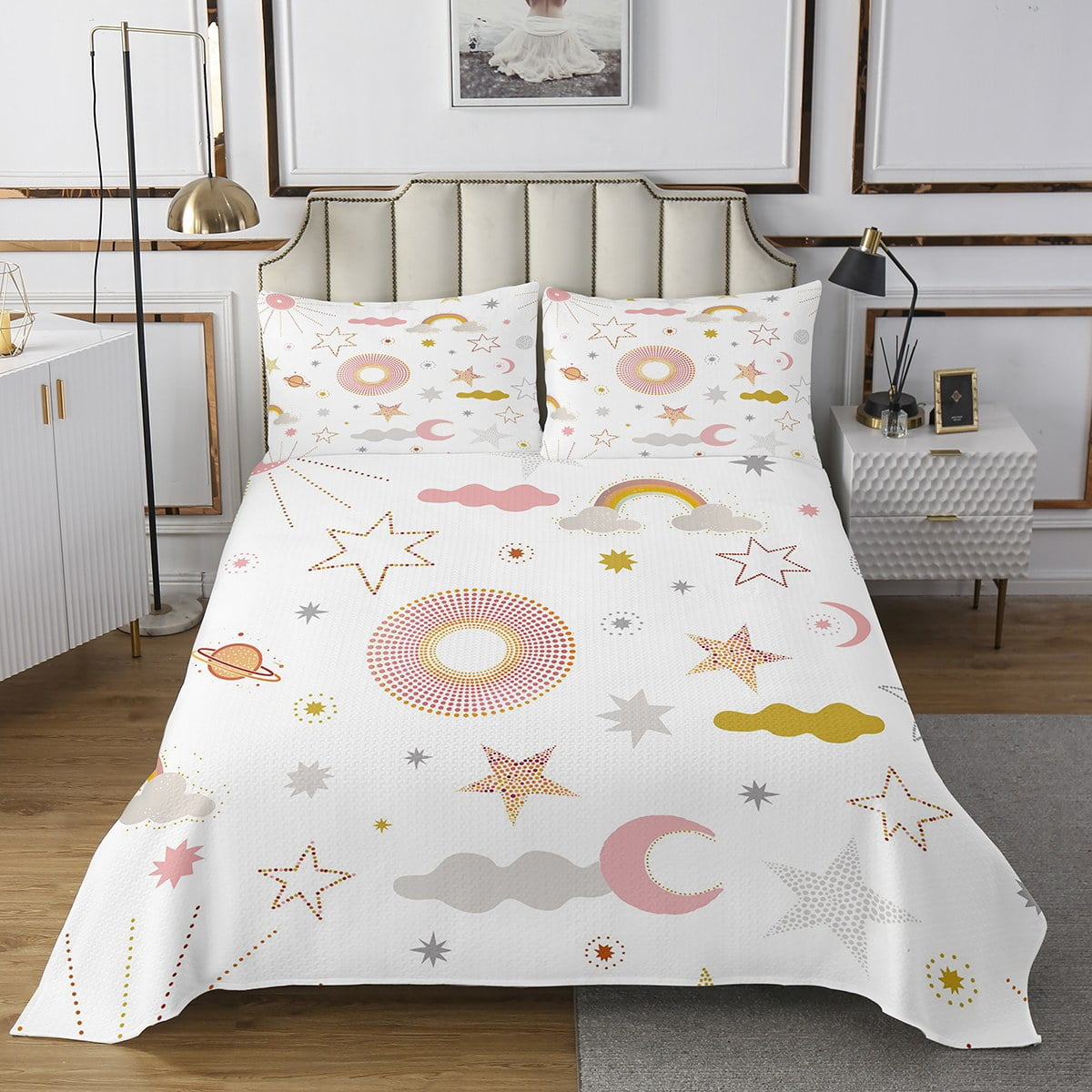 Erosebridal Stars Moon Rainbow Bedspread Sets Queen Size,Cartoon Sequin ...