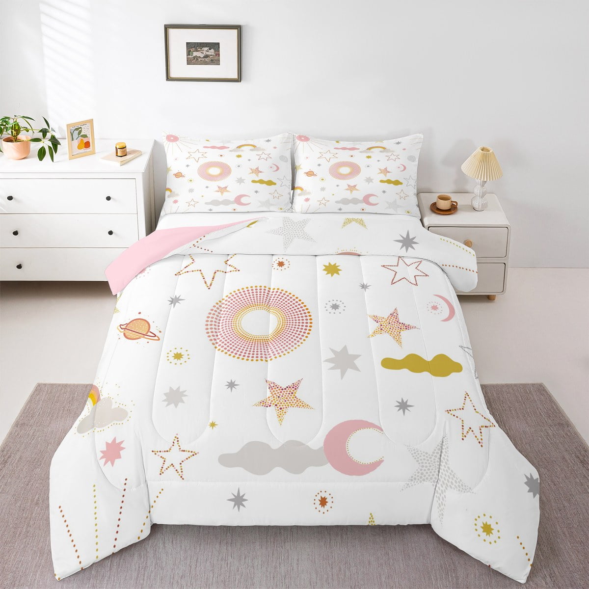 Erosebridal Stars Moon Rainbow Comforter Sets King Size,Cartoon Sequin ...