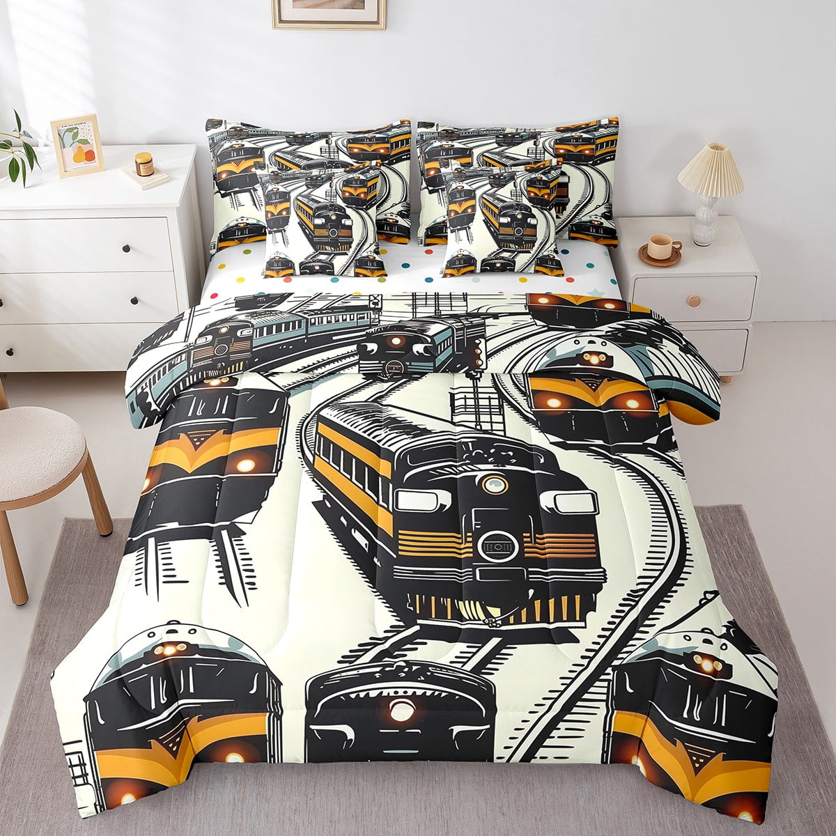Erosebridal Steam Engine Bedding Queen Size, Railroad Train Bed in a ...
