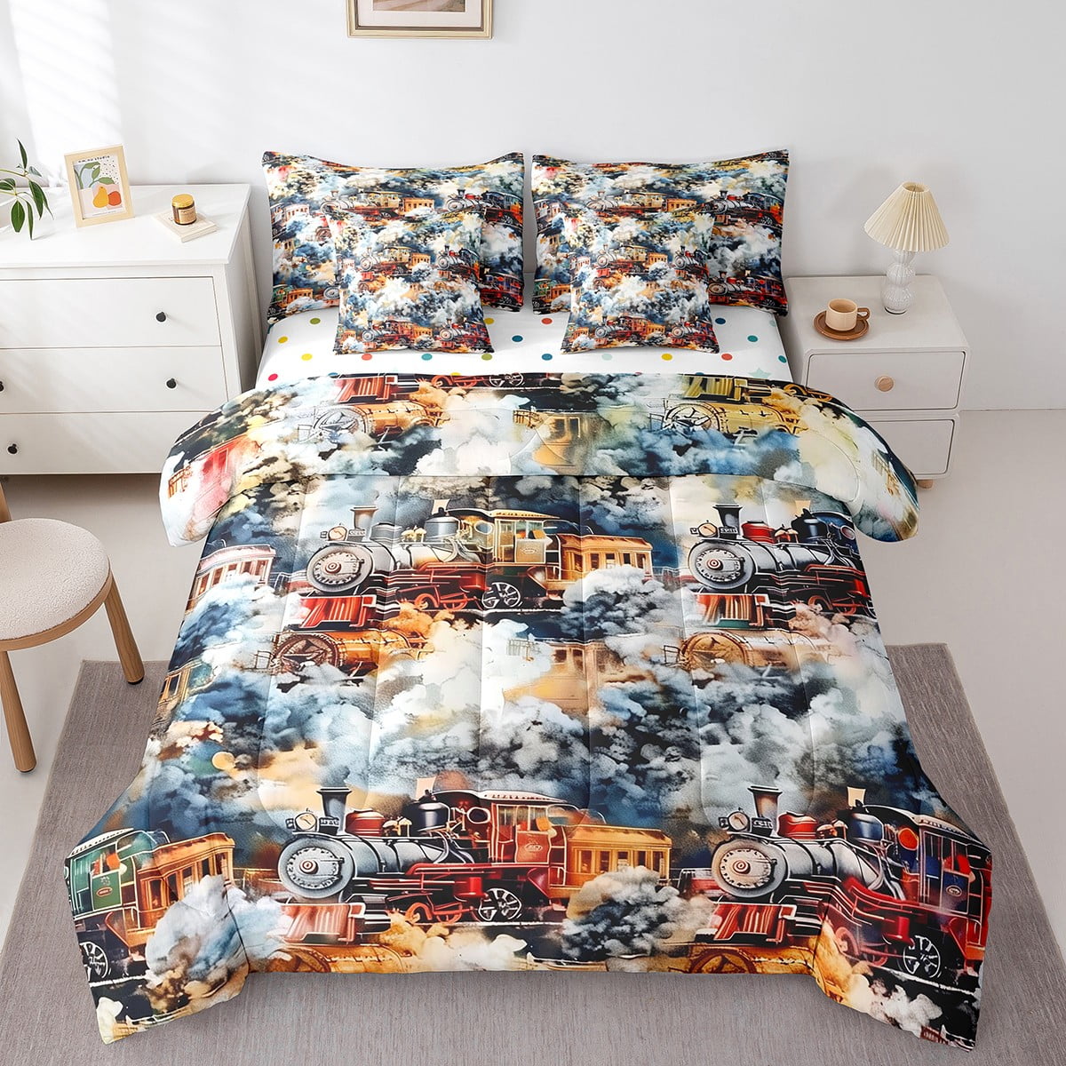 Erosebridal Steam Engine Bedding Sets King Size, Railroad Train ...