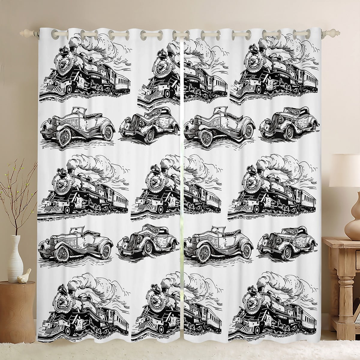 Erosebridal Steam Train Curtains and Drapes (38x45), Vehicle Curtains ...