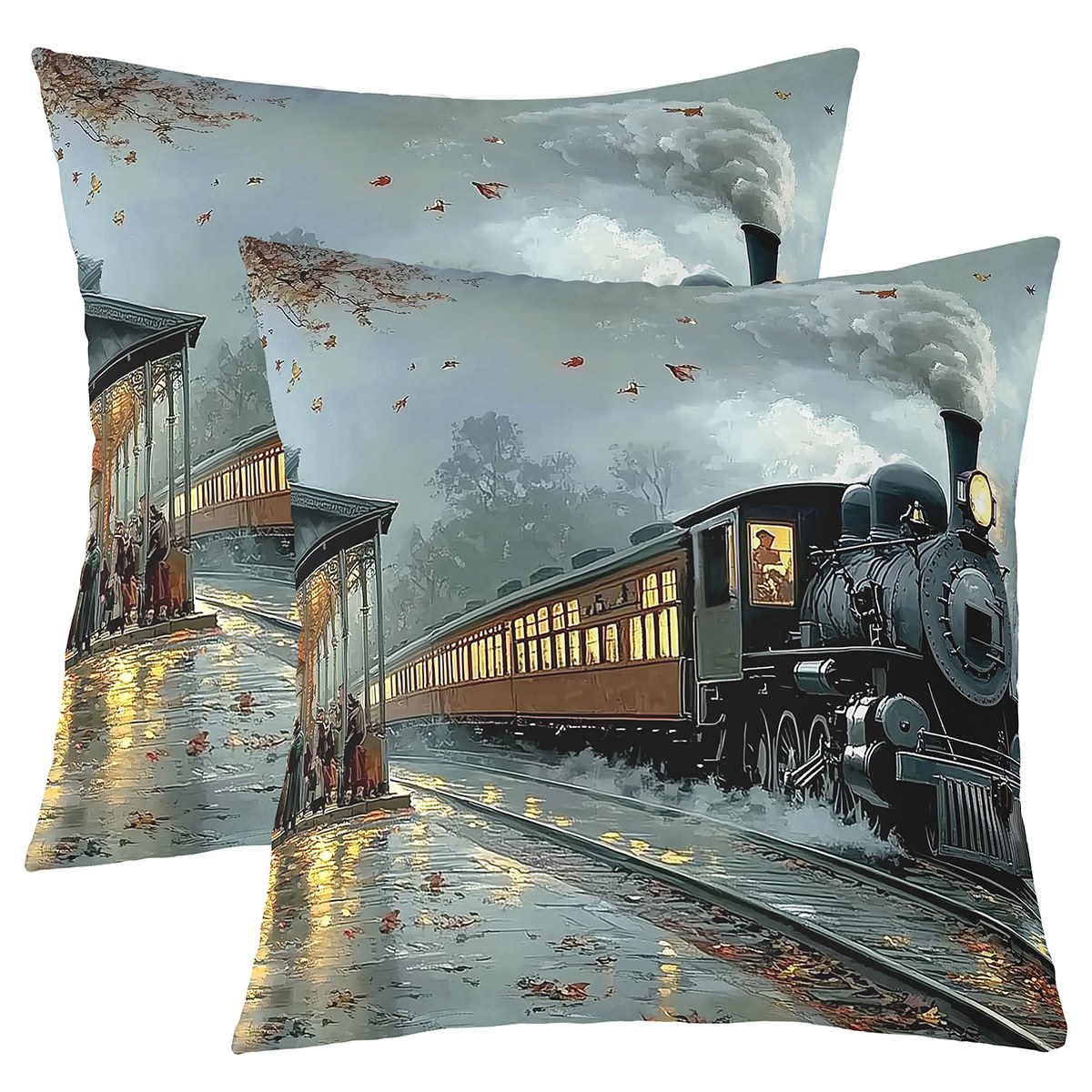 Erosebridal Steam Train Throw Pillow Covers 18x18 Set of 2, Station ...