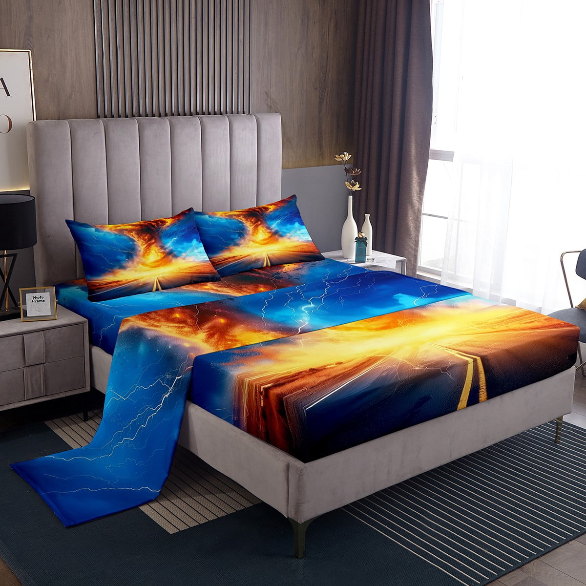 Erosebridal Storm Tornado Sheet Set Full, Gold Lighting Bedding Sets Full Size, Highway Disaster ...