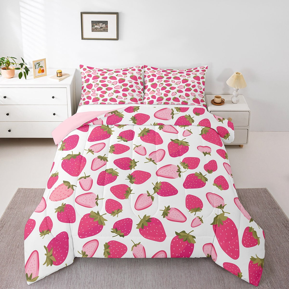 Erosebridal Strawberry Comforter Set Full Size Tropical Fruit Print ...