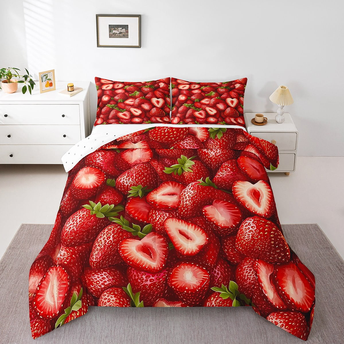 Erosebridal Strawberry Comforter Sets Twin Size, Tropical Fruit ...