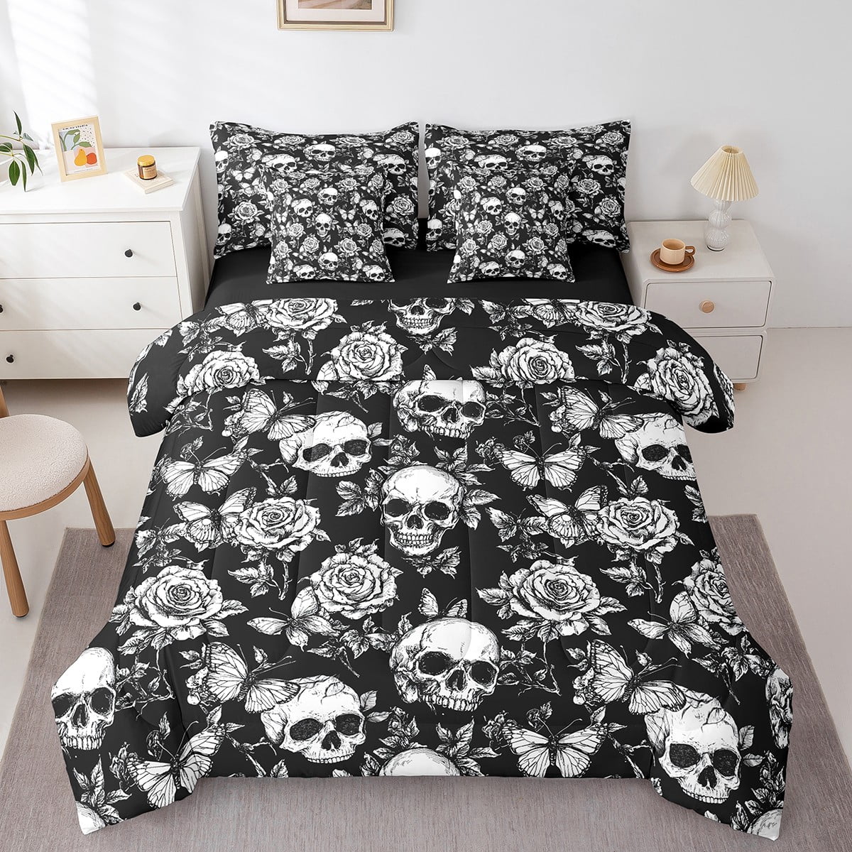 Erosebridal Sugar Skull 7 Pieces Bedding Set Full Size, Gothic Skull ...