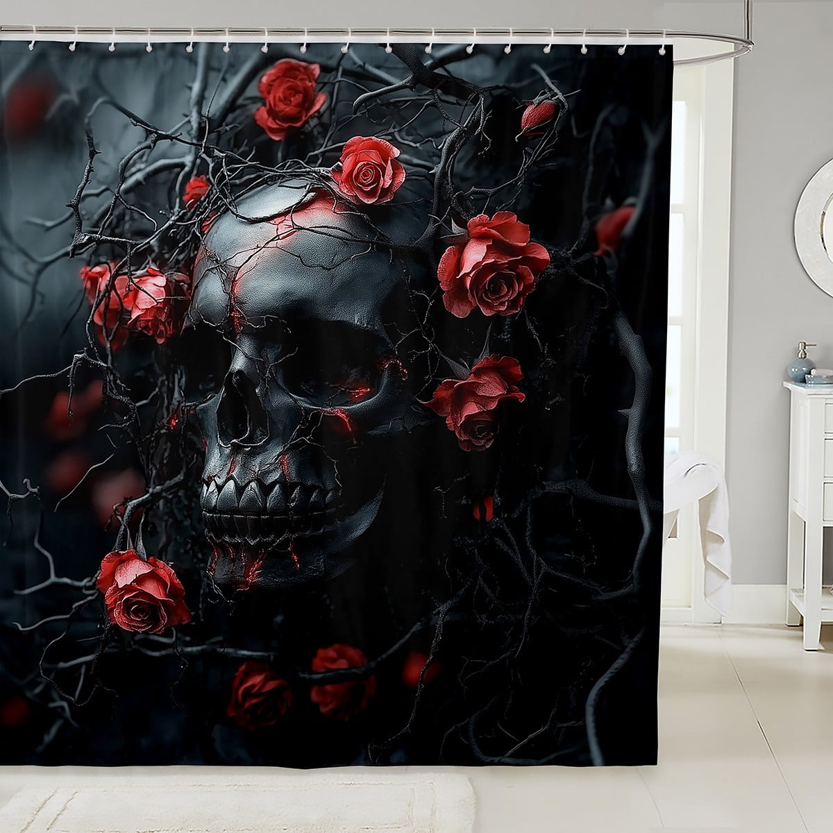 Erosebridal Sugar Skull Fabric Shower Curtain Rose Gothic Skull Shower ...
