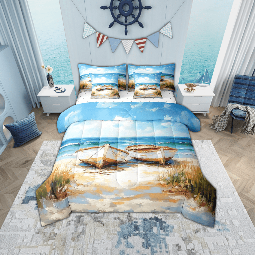 Erosebridal Summer Beach Bed in a Bag Full Size, Oil Painting Boat Bed ...