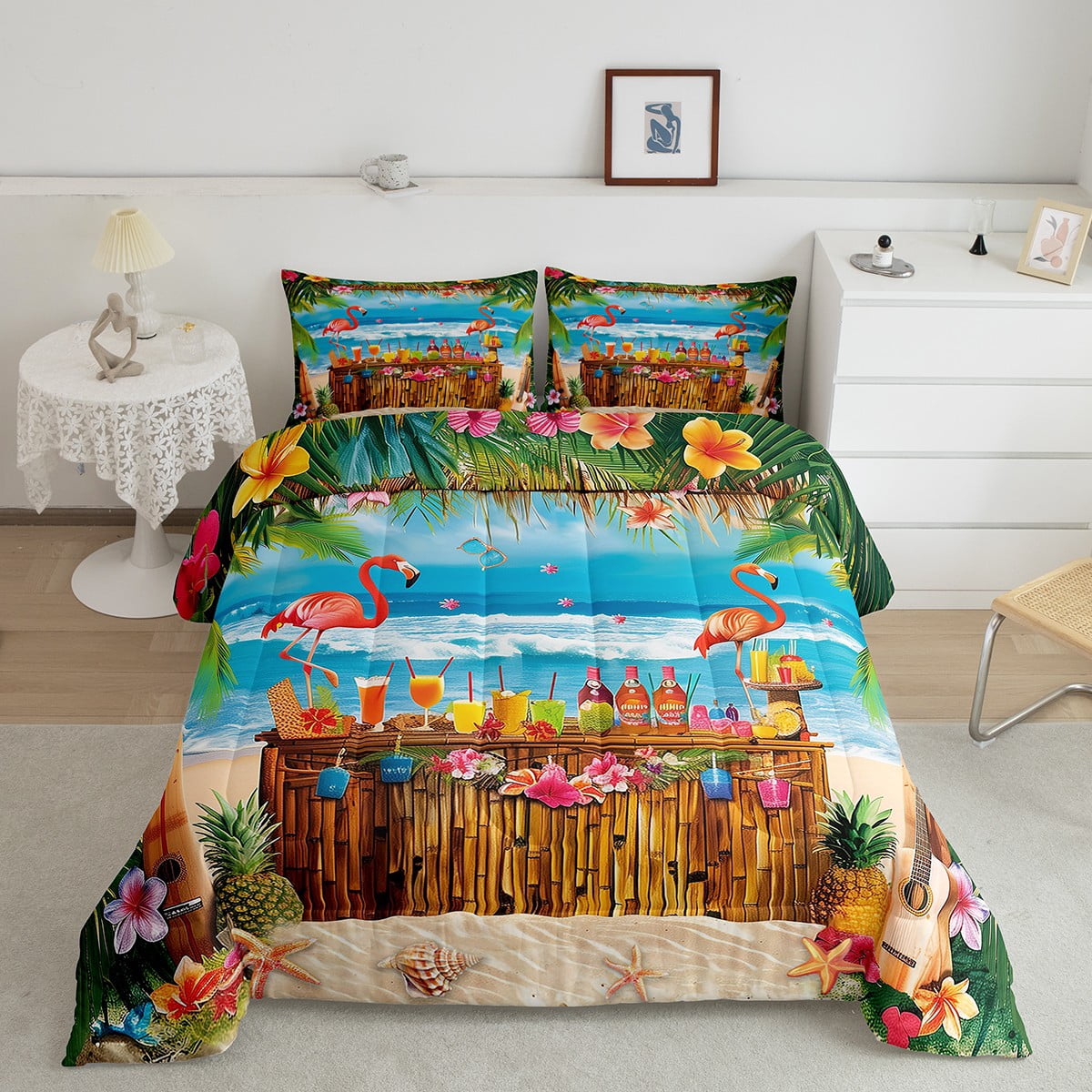 Erosebridal Summer Beach Comforter Sets Queen Size, Kawaii Flamingo ...