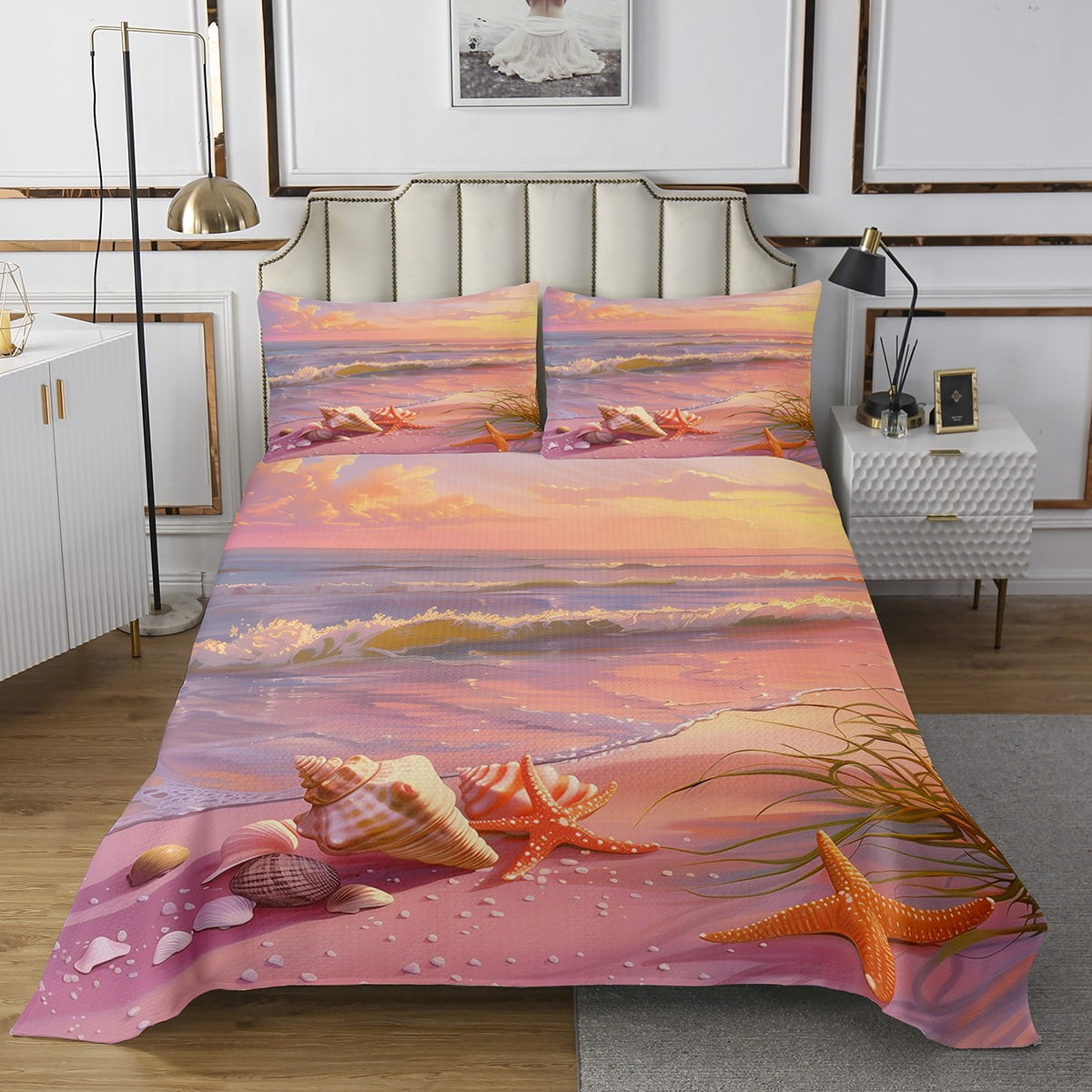 Erosebridal Summer Beach King Quilt Set Pink Coverlet Set,Seashell ...