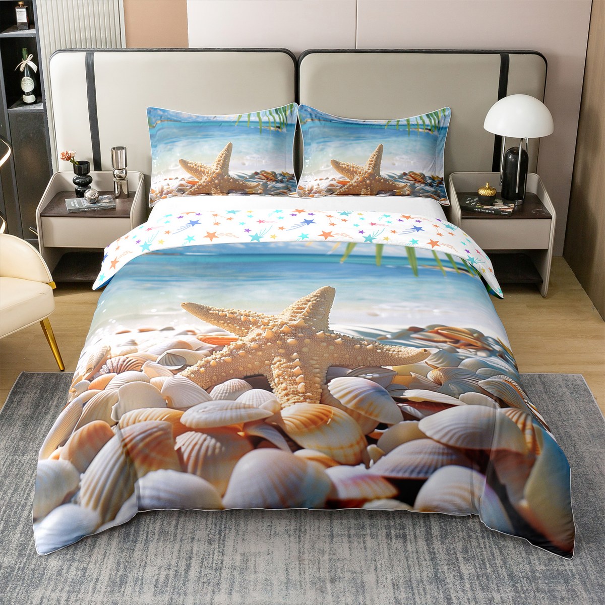 Erosebridal Summer Beach Sea Animal Seashell 100% Cotton Duvet Cover ...