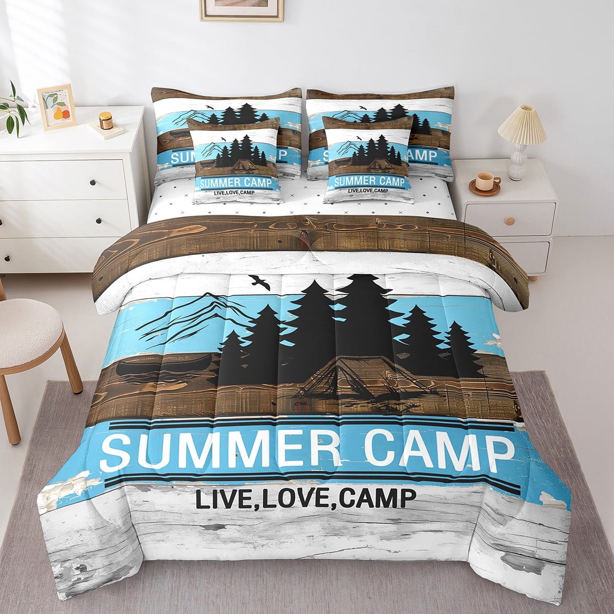 Erosebridal Summer Camp Bedding King Size, Happy Camping Bed Set, Lodge ...