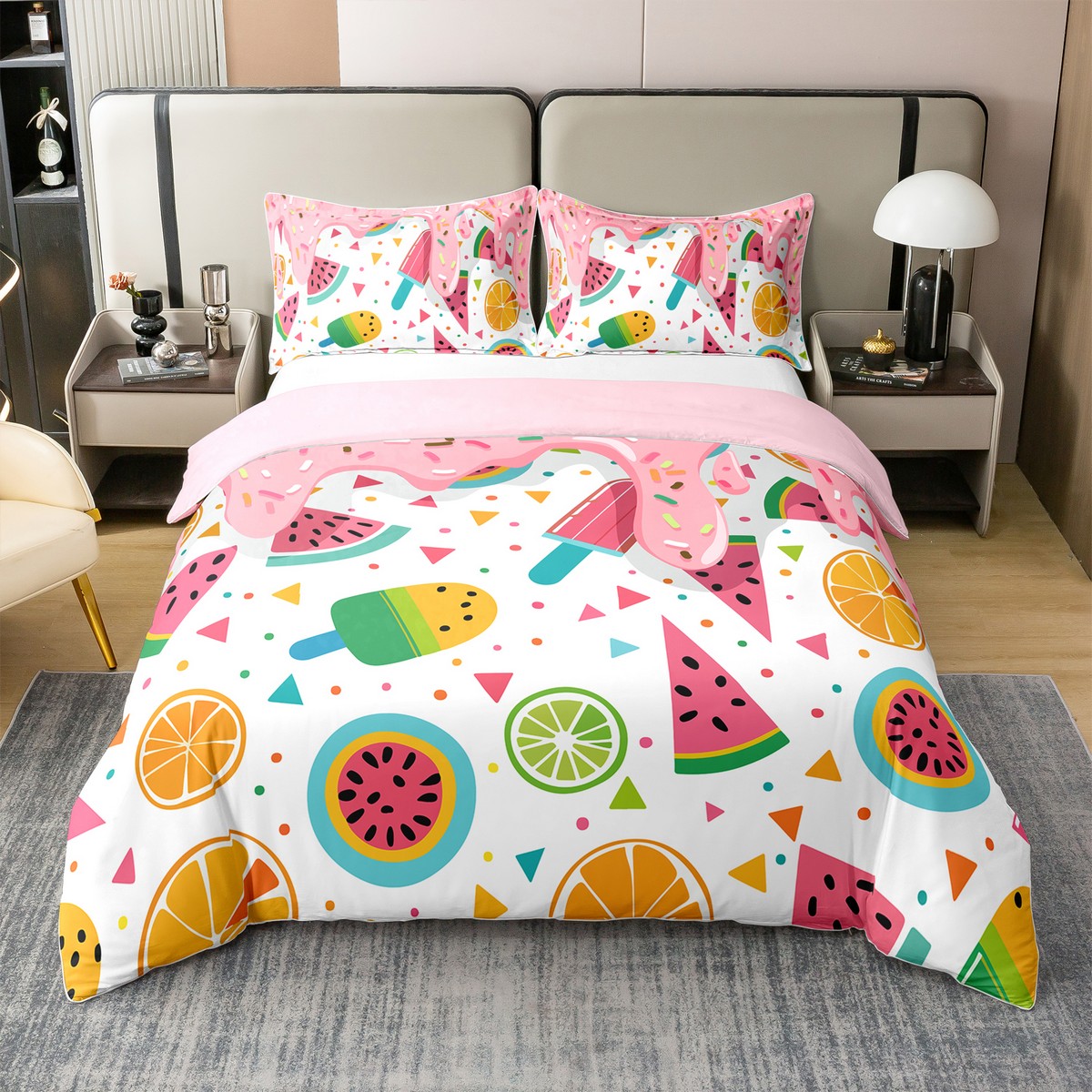 Erosebridal Summer Fruit 100% Organic Cotton Duvet Cover Queen,Cartoon ...