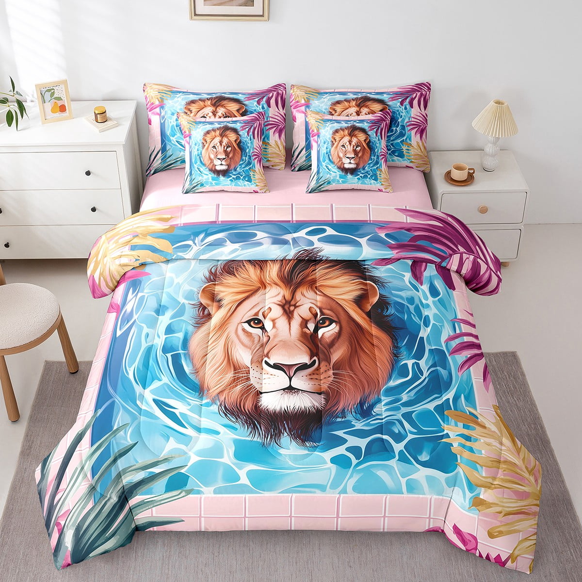 Erosebridal Summer Holiday Bedding Queen Size,Woodland Animal Lion ...