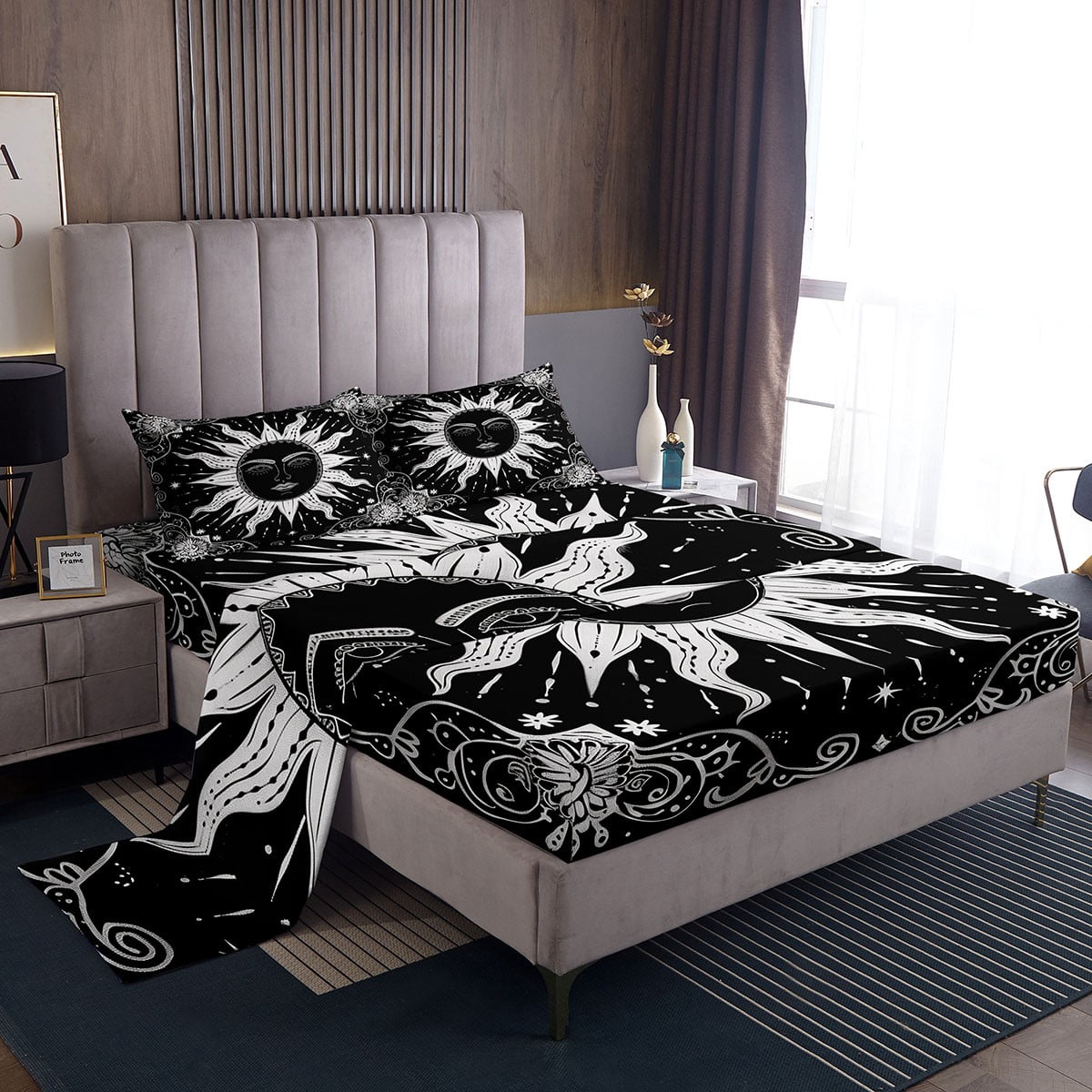 Erosebridal Sun Face Sheet Set King, Damask Flower Bedding Sets King ...