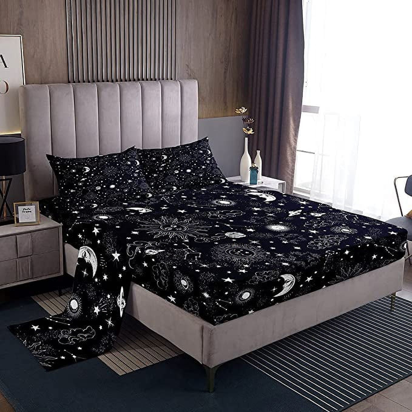 Erosebridal Sun And Moon Bed Sheet Set Queen Size,Black And White ...