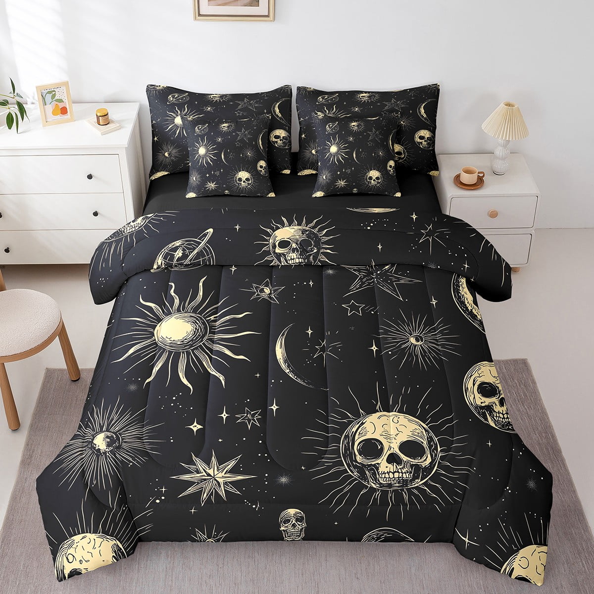 Erosebridal Sun Moon Bedding Sets King Size,Gothic Skull Bed in a Bag ...
