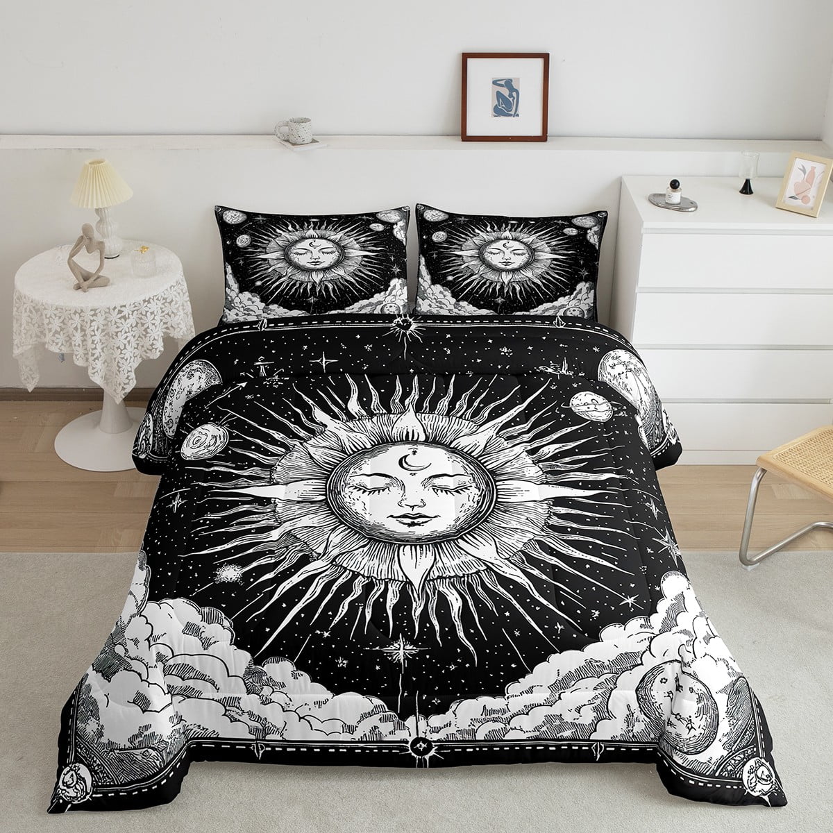 Erosebridal Sun Moon Comforter Queen Size, Boho Exotic Comforter Set Bohemian Bedding Set Galaxy ...