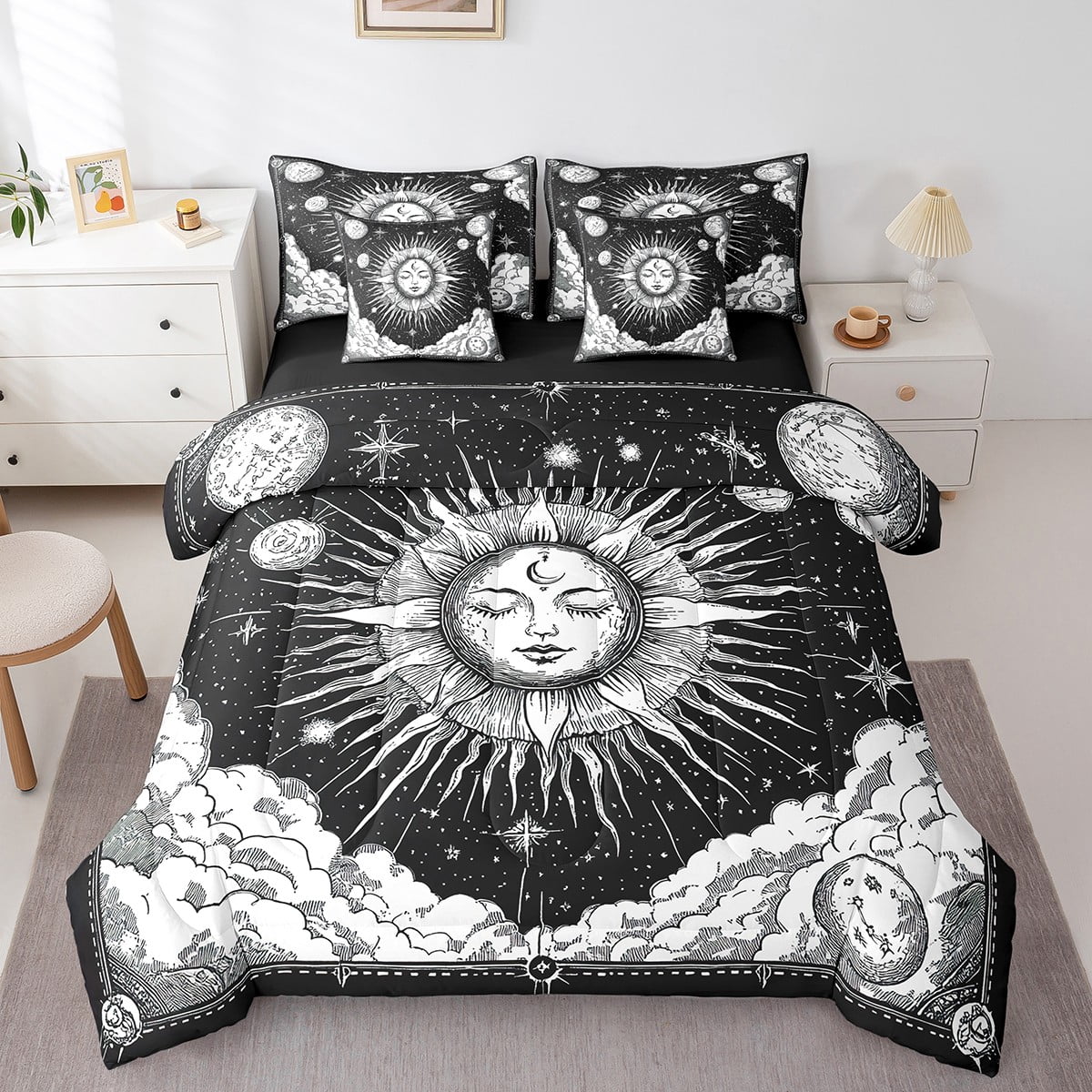 Erosebridal Sun Moon Comforter Set with Sheets Full Size, Boho Exotic 7 ...