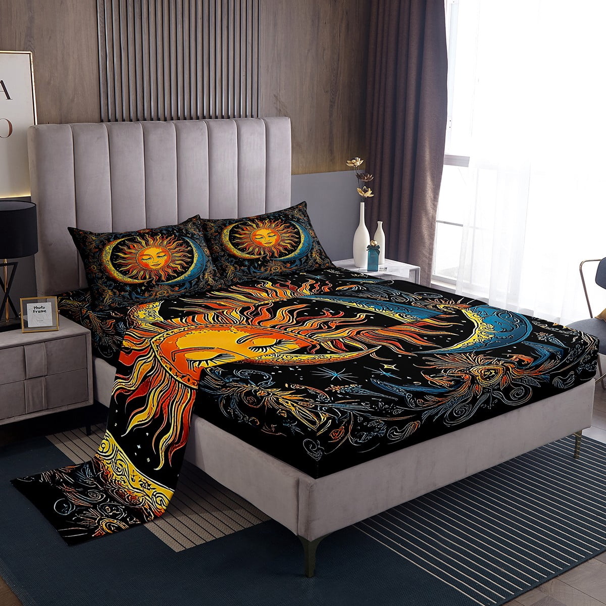 Erosebridal Sun Moon Sheet Set King Size, Boho Exotic Bed Sheets Set ...