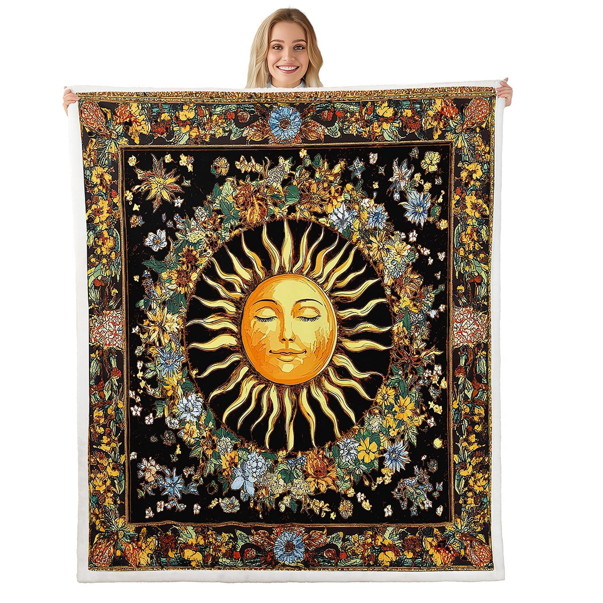 Erosebridal Sun Moon Sherpa Blanket Boho Exotic Fleece Throw Blanket ...