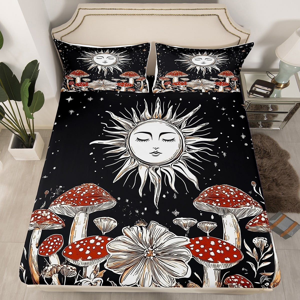 Erosebridal Sun Twin Bedding Set Boho Mushroom Fitted Sheet Teens ...