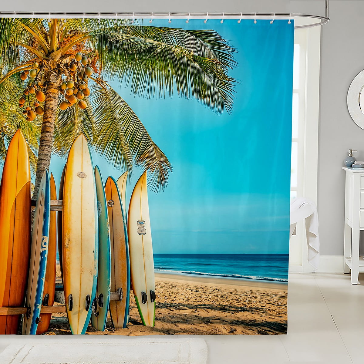 Erosebridal Surfboard Bathroom Curtain 72x84, Hawaii Beach Bathroom ...