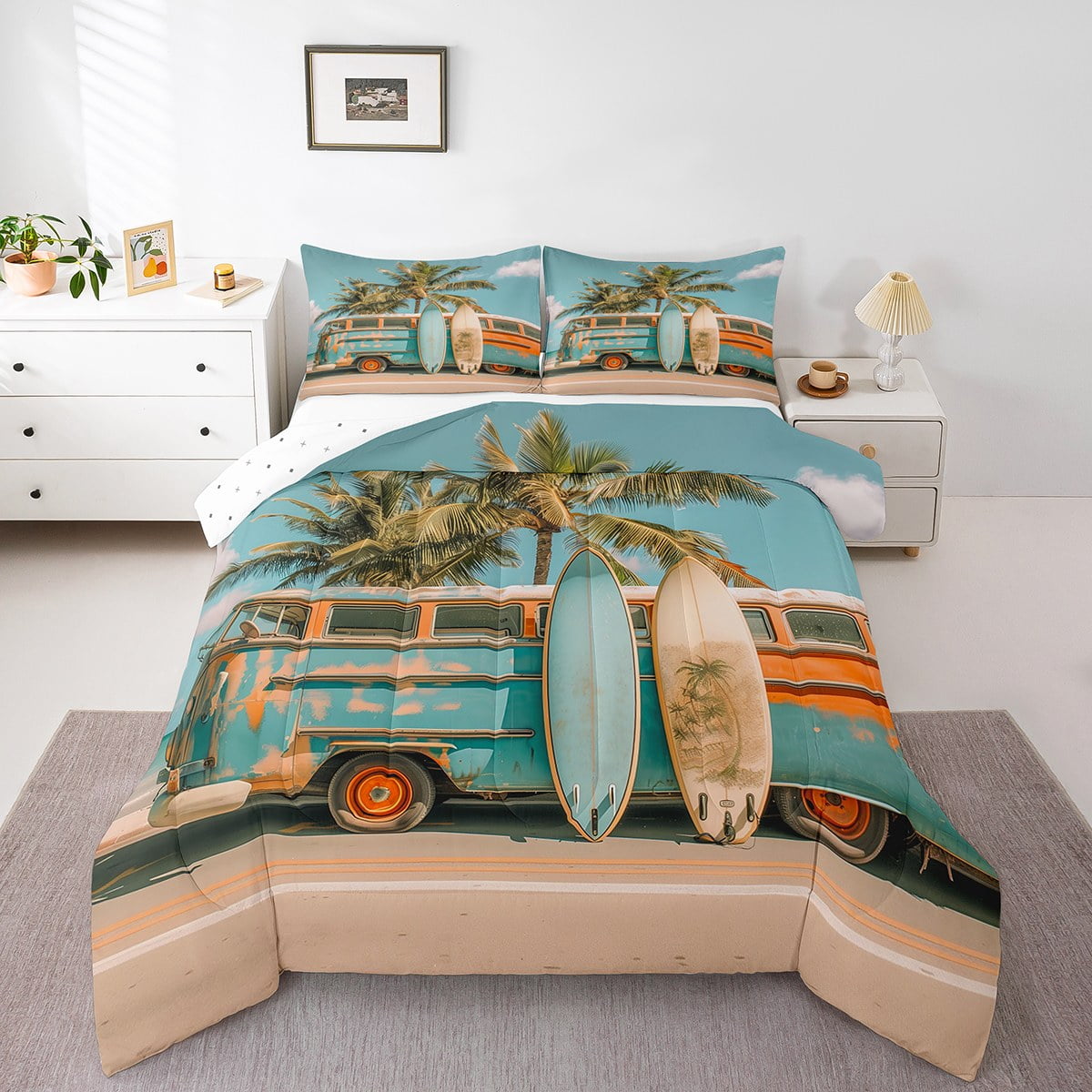 Erosebridal Surfboard Camper Comforter Sets Queen Size,Happy Camping ...