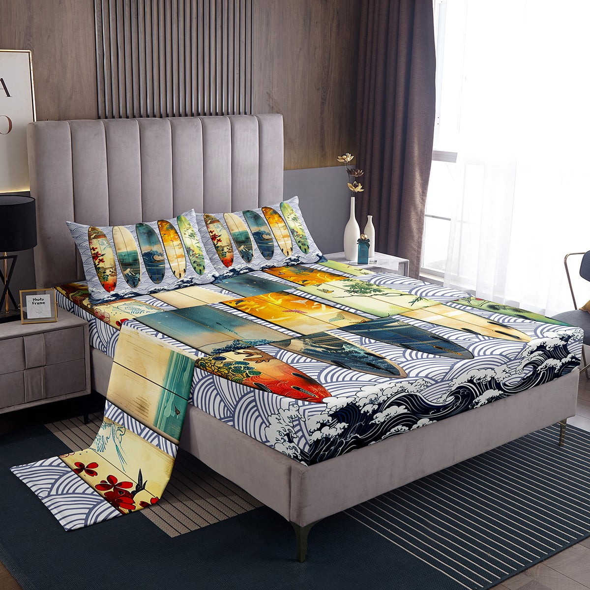 Erosebridal Surfboard Sheet Set Ocean Wave Bedding Set Full Size Blue ...