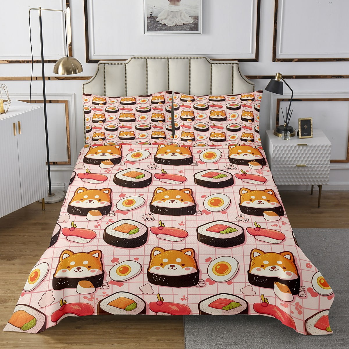 Erosebridal Sushi Bedding Set Twin,Cute Shiba Inu Quilt Set Sushi Gifts ...
