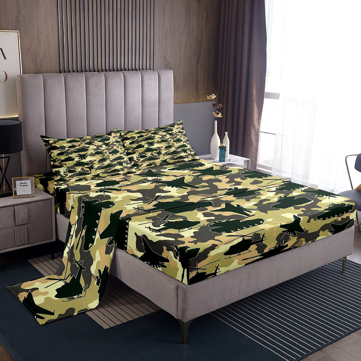 Erosebridal Tank Aircraft Bed Sheets Set Queen Size, Army Camouflage ...