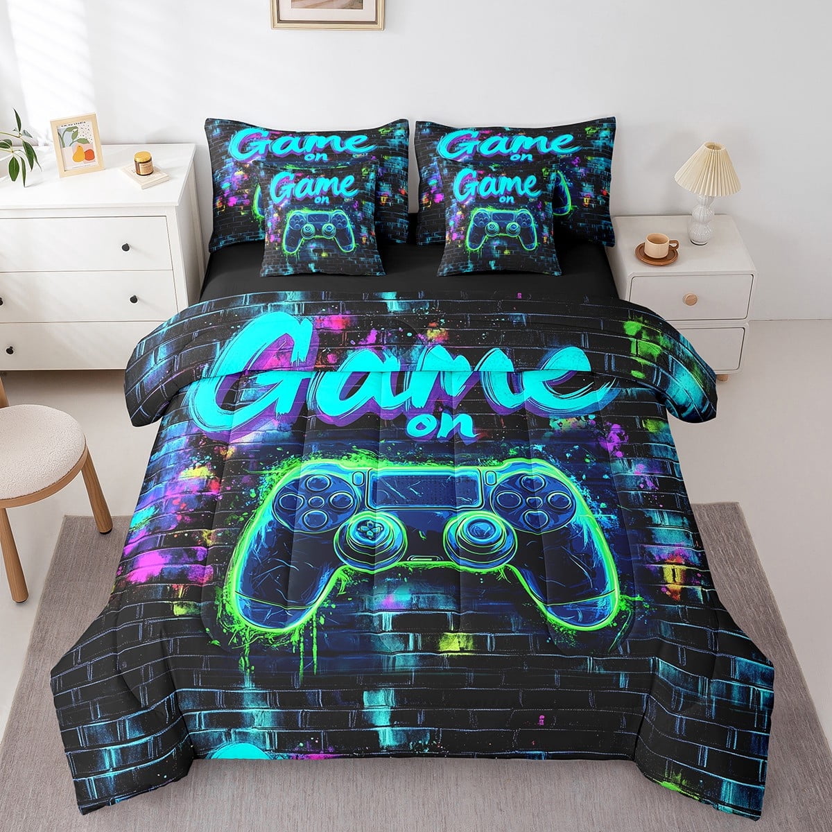 Erosebridal Teal Gamepads Bedding Sets Twin Size,Geometric Plaid ...