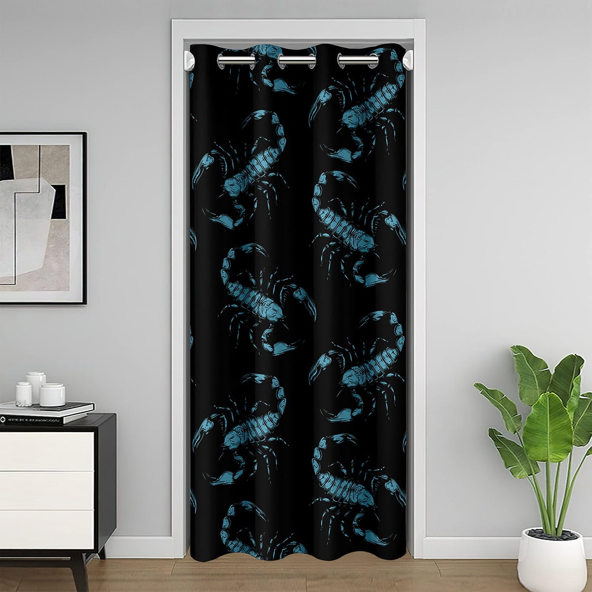 Erosebridal Teal Lobster Door Curtain Panel 34x80, Sealife Print Door ...