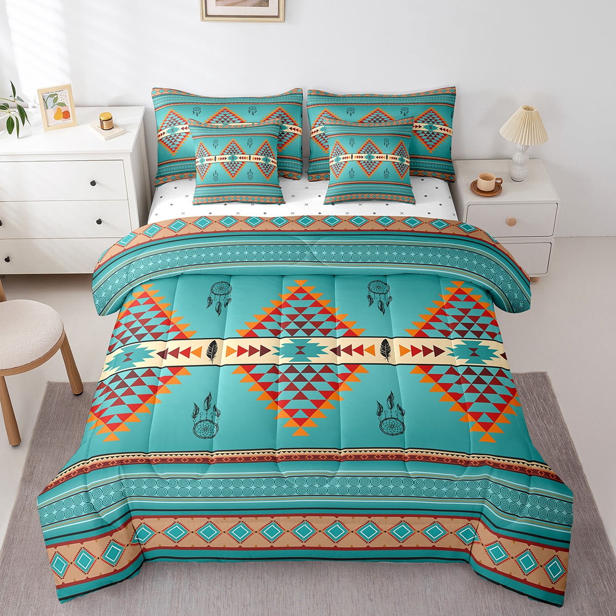 Erosebridal Teal Orange Aztec Bedding King Size, Bohemian Hippie ...