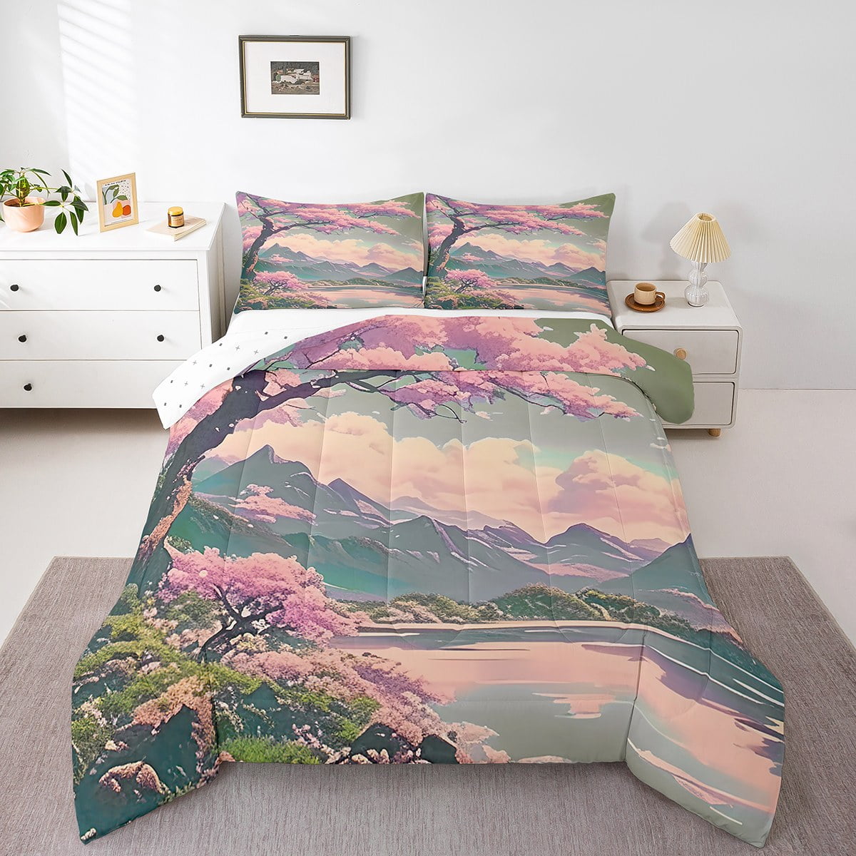 Erosebridal Teen Pink Flower Comforter Sets,Tree Mountain Comforters ...