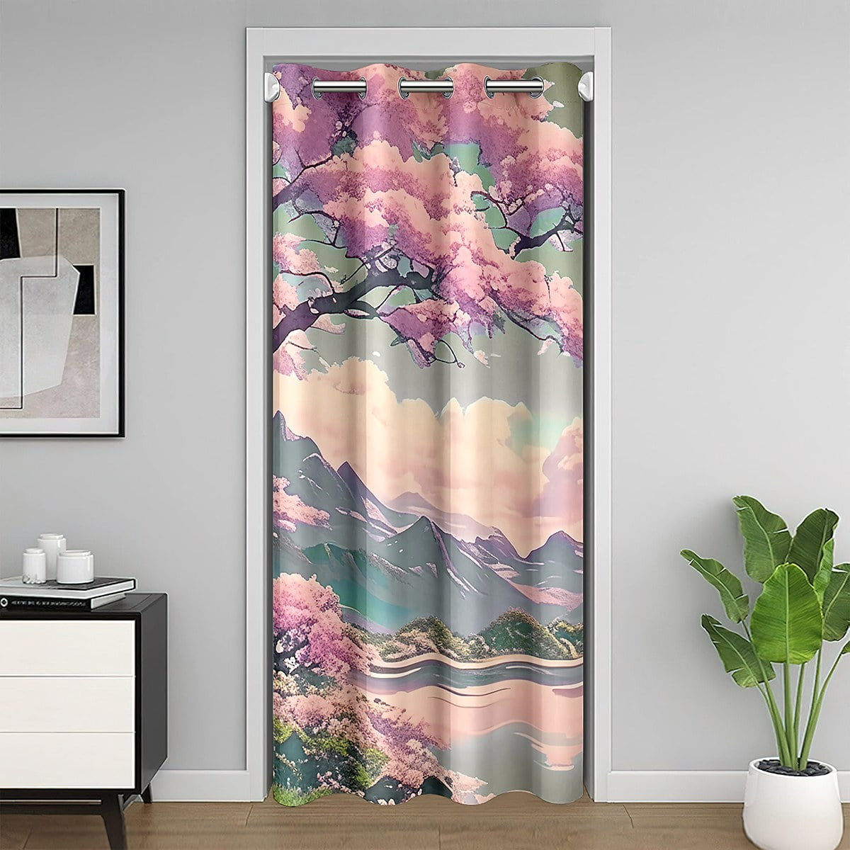 Erosebridal Teen Pink Flower Door Curtain For Doorways 80"x59",Tree ...