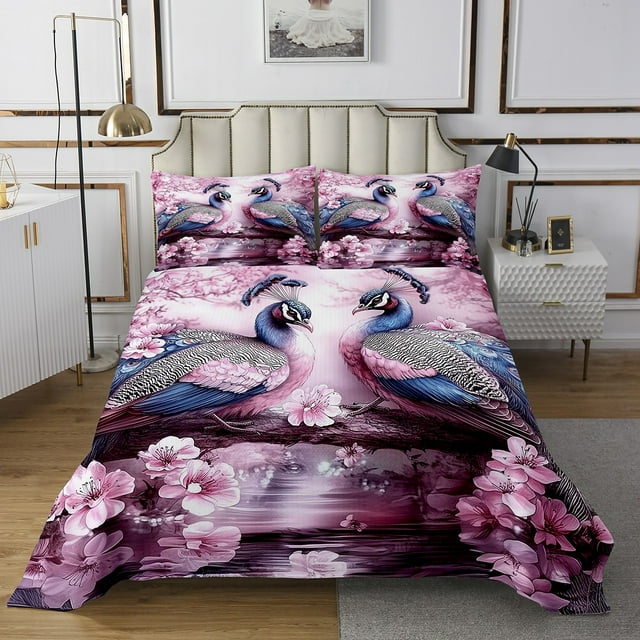 Erosebridal Teen Wildlife Peacock Bedspread Sets King Sizepink Blue Bed Quiltmicrofiber Bed
