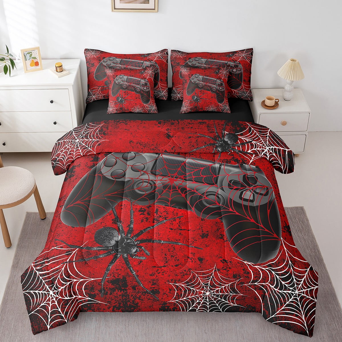 Erosebridal Teenager Gamepads Bed in a Bag Full size,Spider Web Bed Set ...