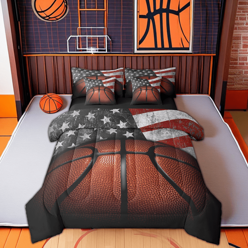 Erosebridal Teens Basketball Bedding Sets Full Size , Vintage USA Flag Comforter Sets with ...